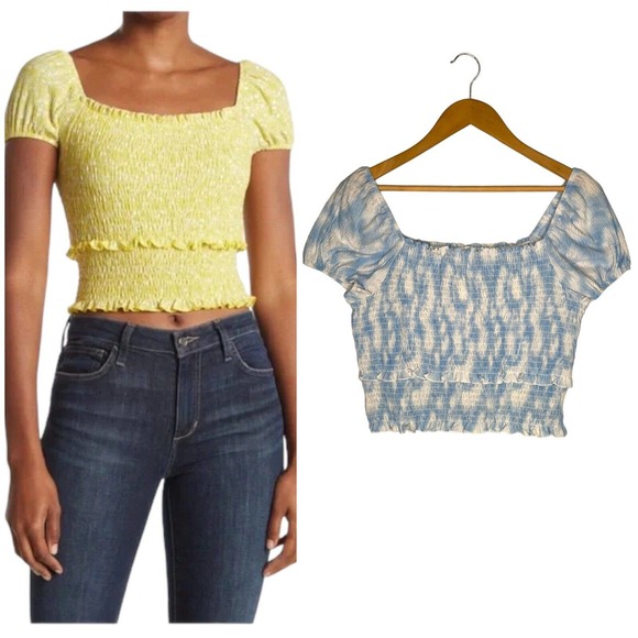 Lush | Tops | New Lush Womens Size Xl Cropped Top Smocked Cap Puff ...